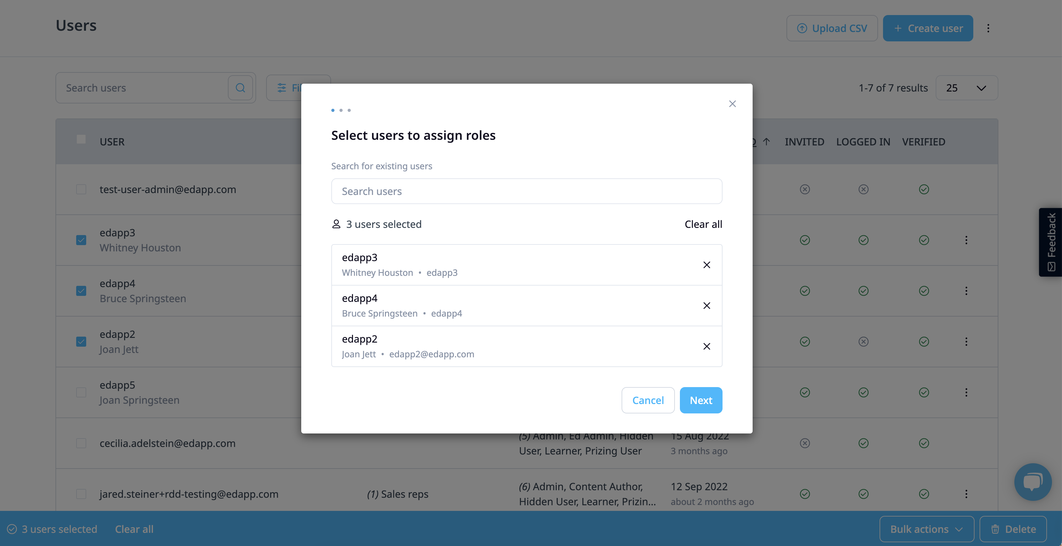 Managing users from the User list page